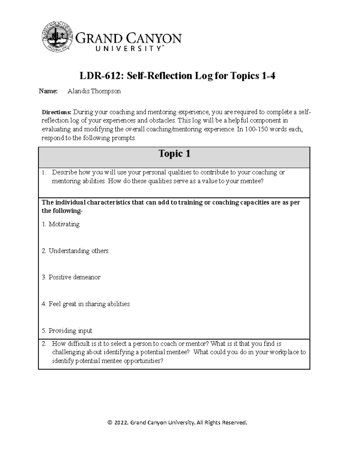 LDR 612 RS T1 T4Self Reflection Log FIN 2 LDR 612 Self Reflection LDR 612 RS T1 T4Self Reflection Log FIN 2 LDR 612 Self Reflection