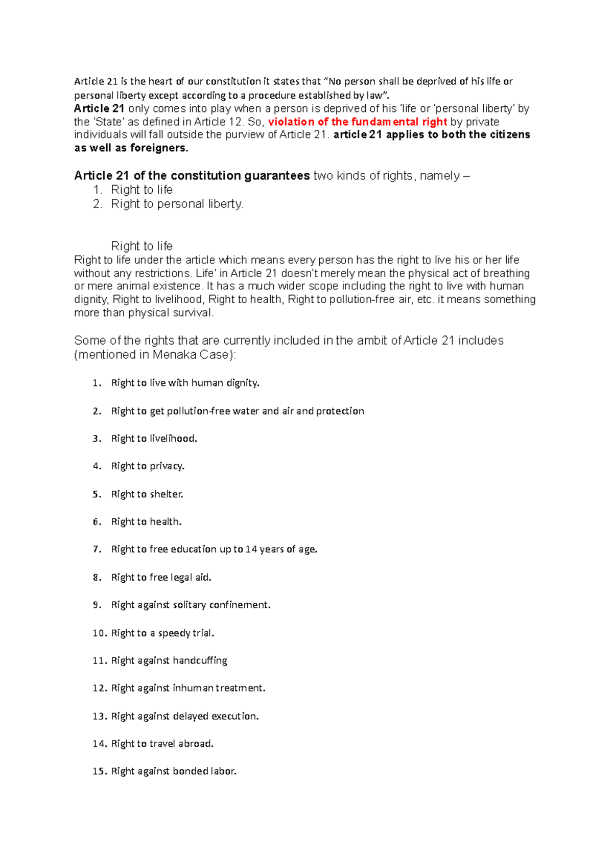 Article 21 - constitution 1 - Article 21 is the heart of our ...