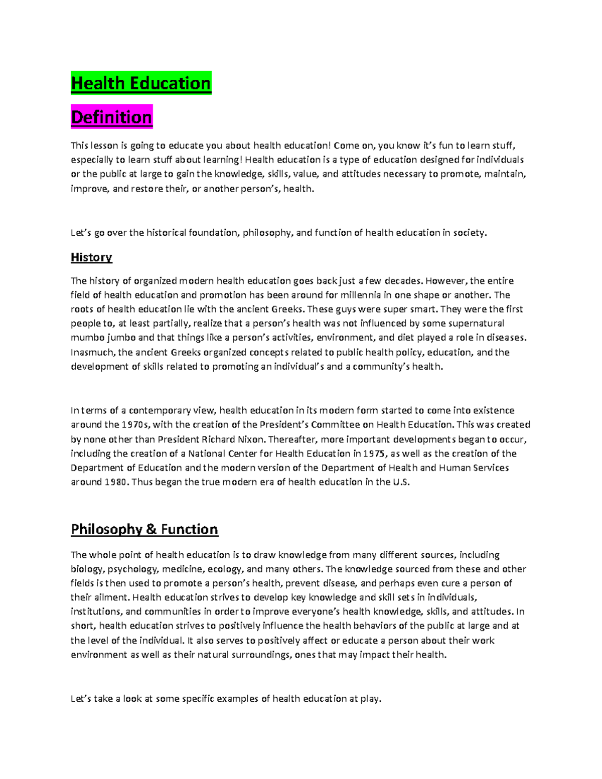 Definition - Health Education Definition This lesson is going to ...