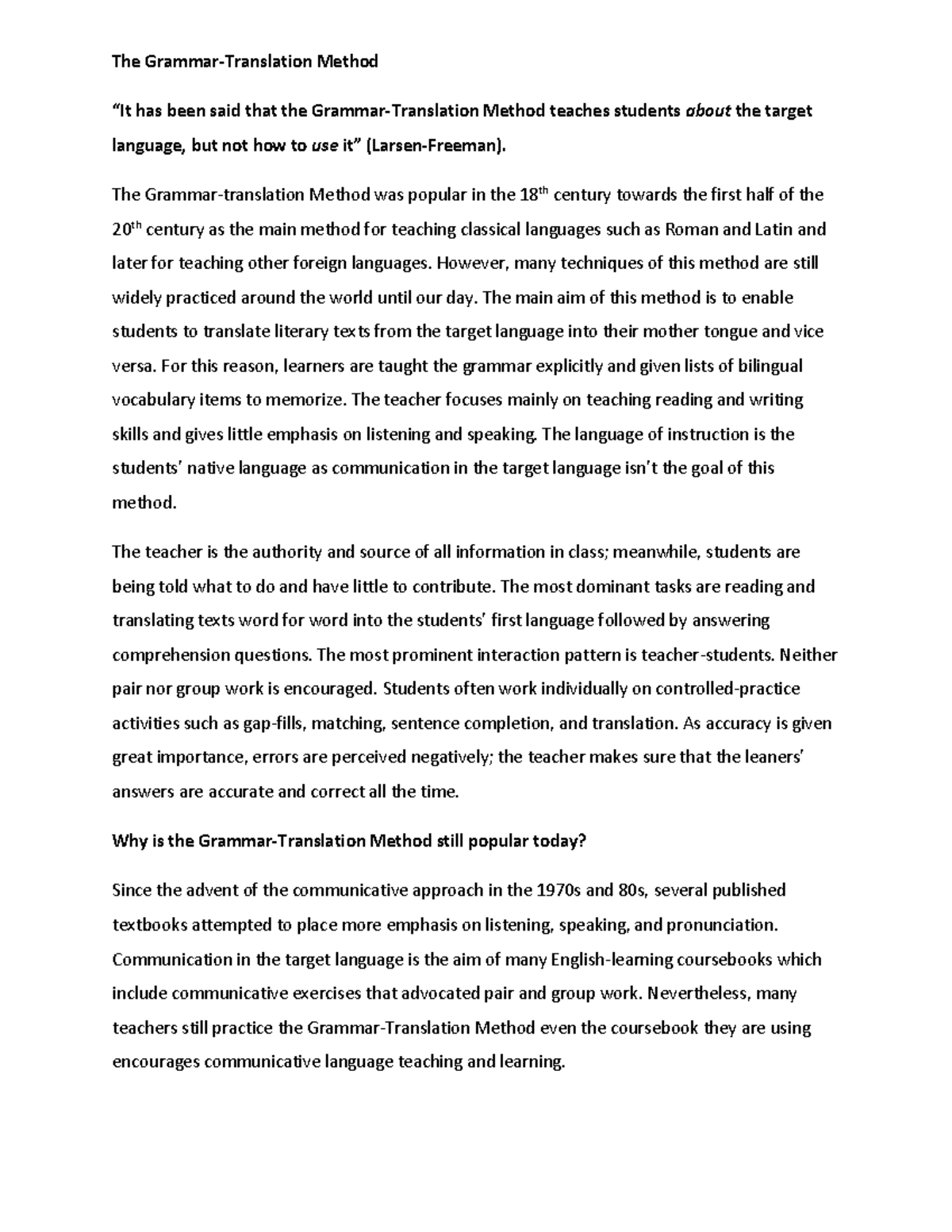 Pdfcoffee - hello - The Grammar-Translation Method “It has been said that the Grammar ...