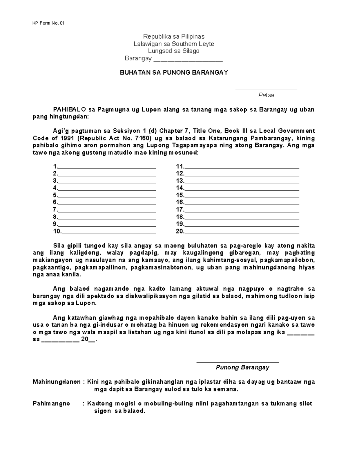 KP Form 1 - Notice TO Constitute Lupon - KP Form No. 01 Republika sa ...