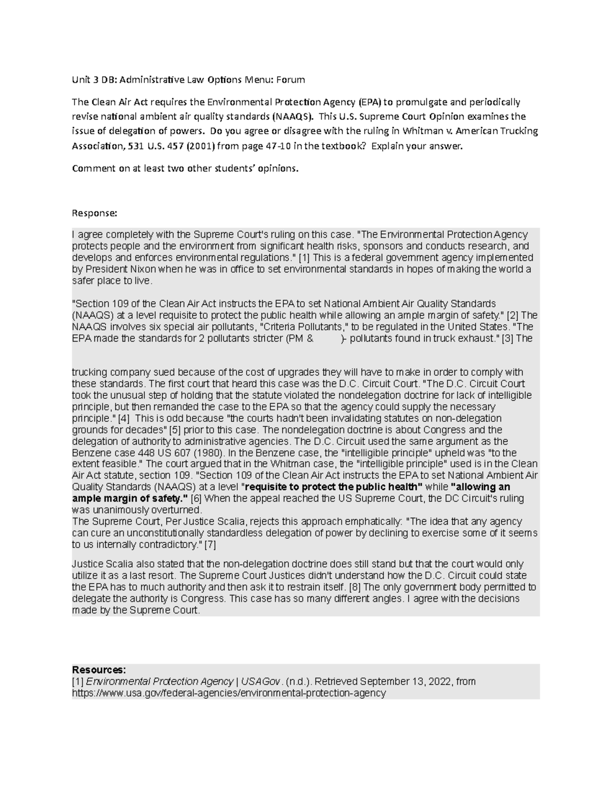 LAW206 Unit 3 Discussion Board - Unit 3 DB: Administrative Law Options ...