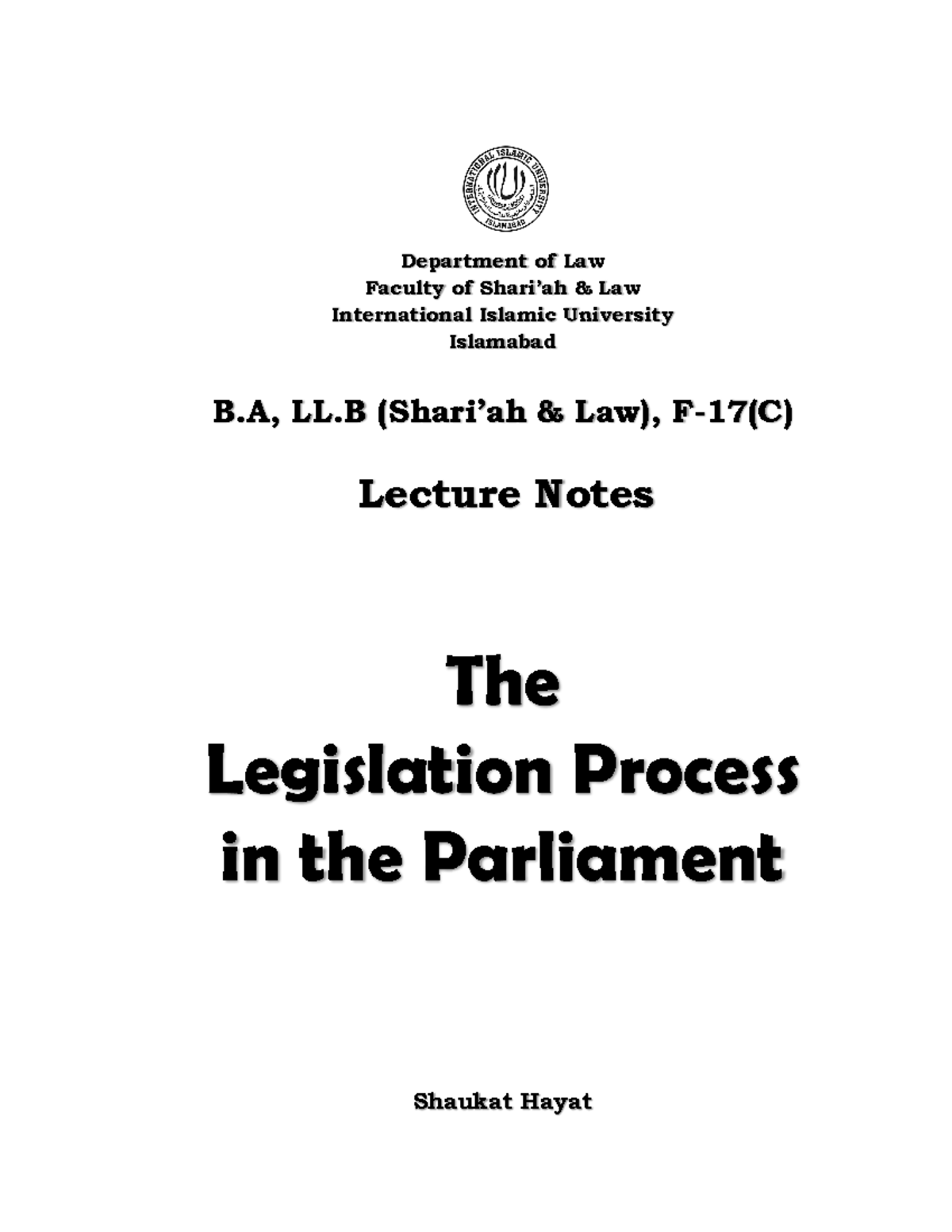 Lesson-4 Lecture Notes Legislation F-17 (C) IIUI 2018 - Department of ...