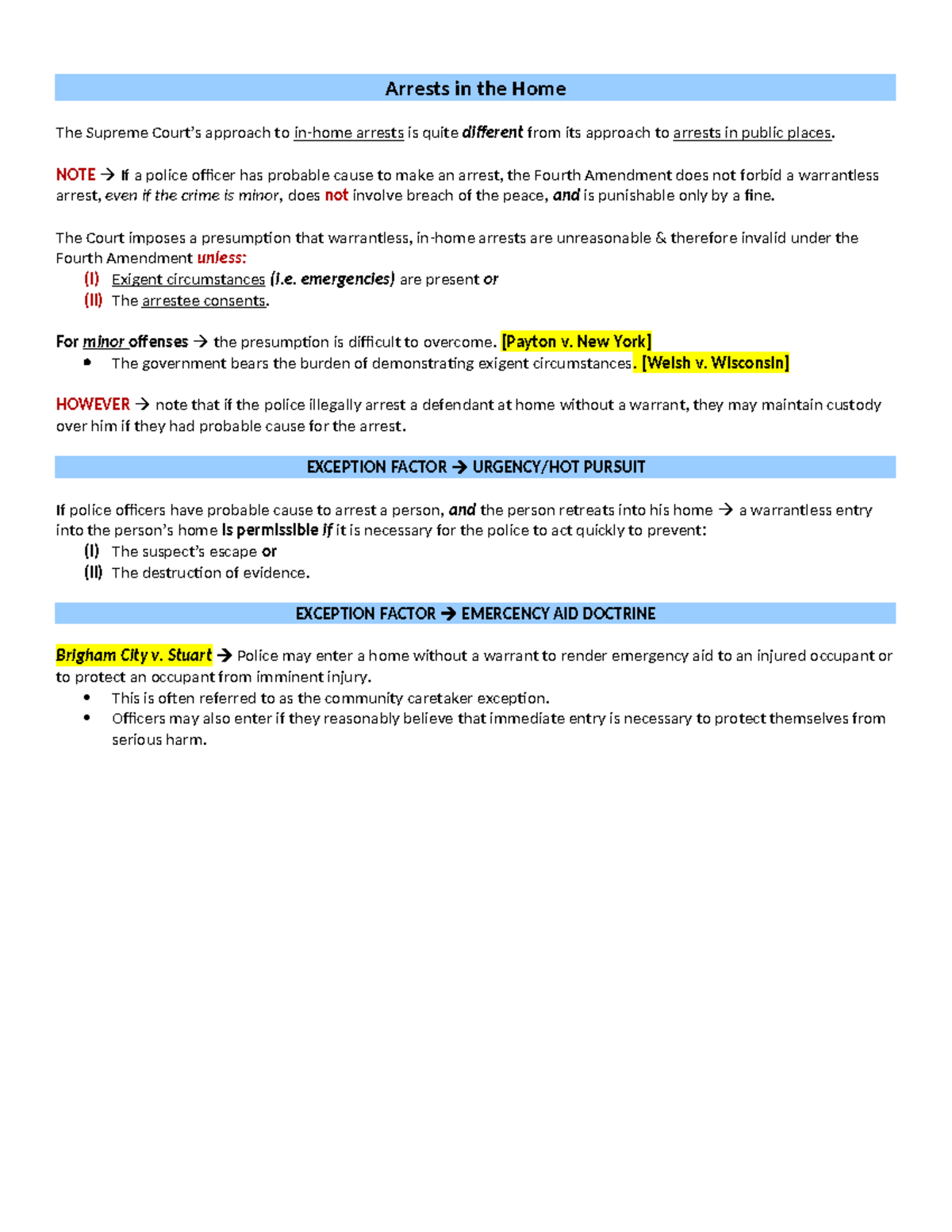 Arrests in the home - exigent circumstances - Arrests in the Home The ...