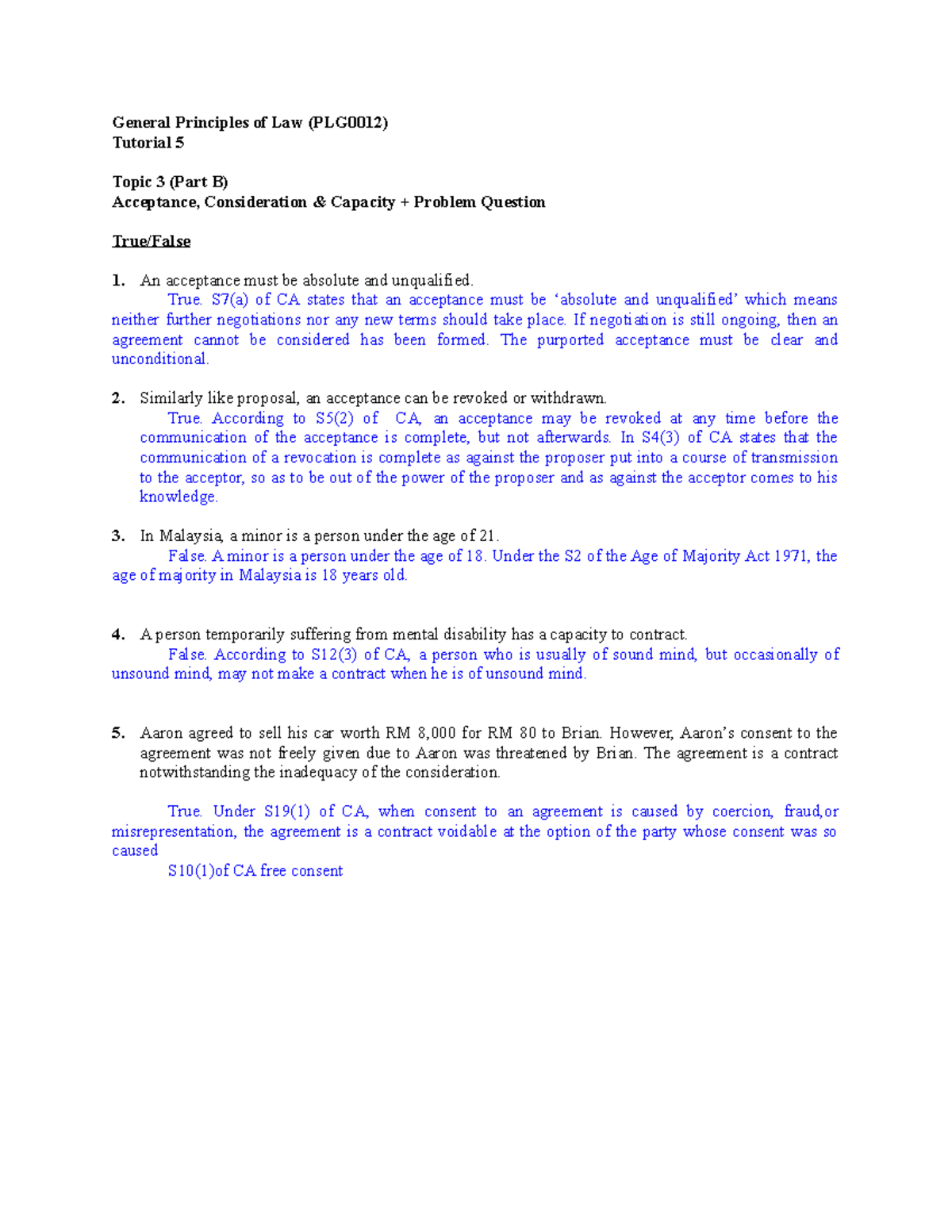 TUT 5 - Topic 3 (PART B) - ..... - General Principles of Law (PLG0012) Tutorial 5 Topic 3 (Part ...