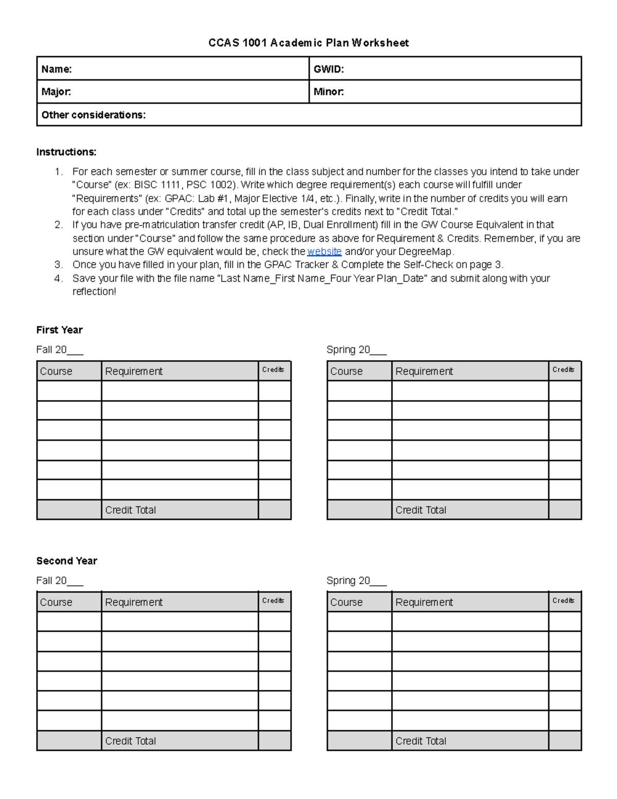 CCAS 1001 Academic Plan Worksheet (1)-3 - CCAS 1001 Academic Plan ...