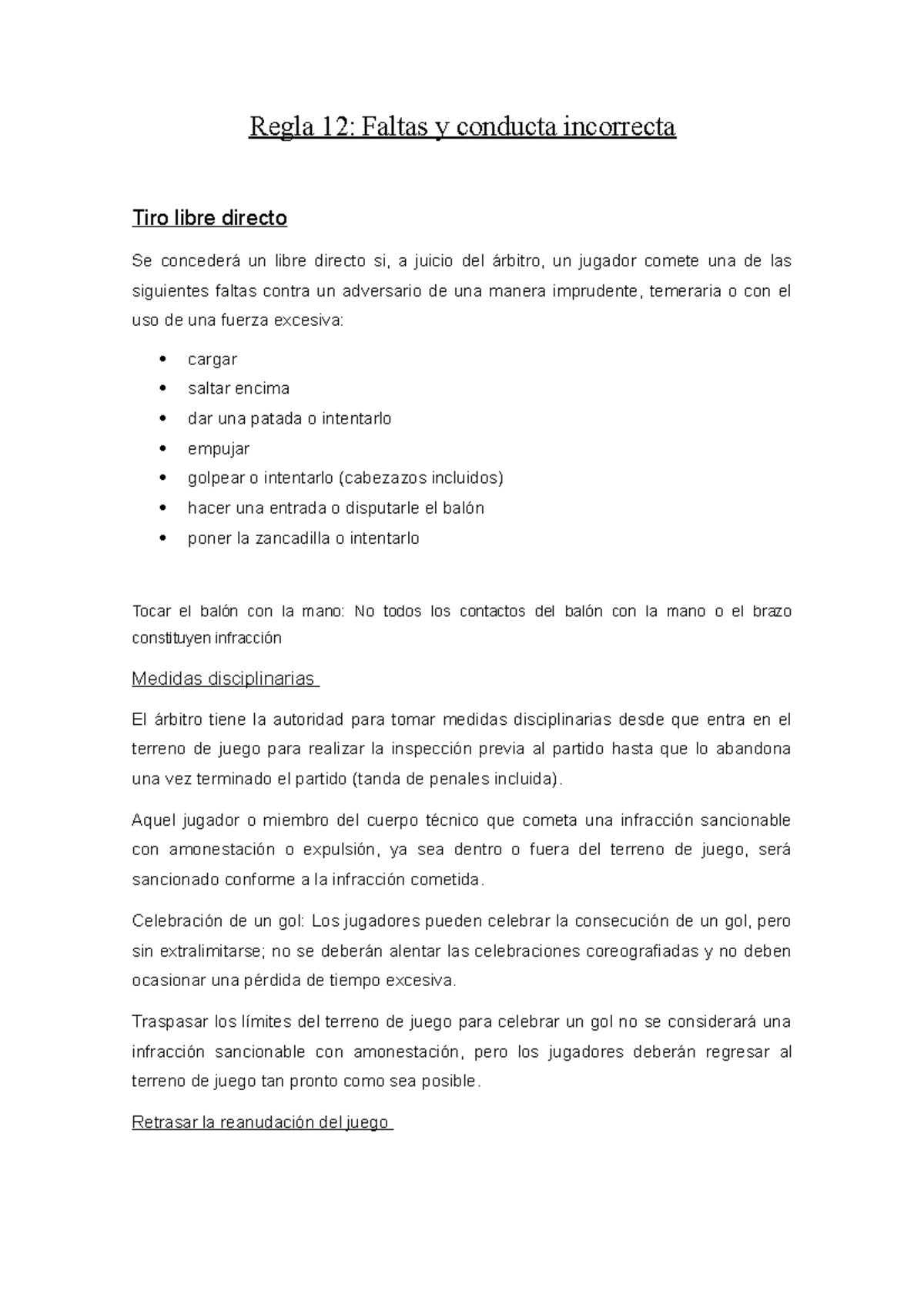 Regla 12 Samuel Godoy - Tarea - Regla 12: Faltas y conducta incorrecta ...
