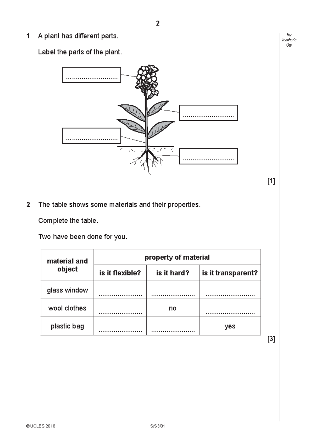 2018 Science Progression Test paper 1 - © UCLES 2018 S/S3/ Teacher’s ...
