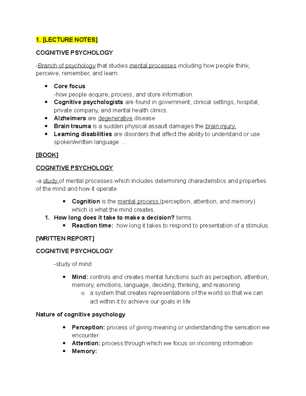 Reviewer In Cognitive Psychology BS Psychology Studocu