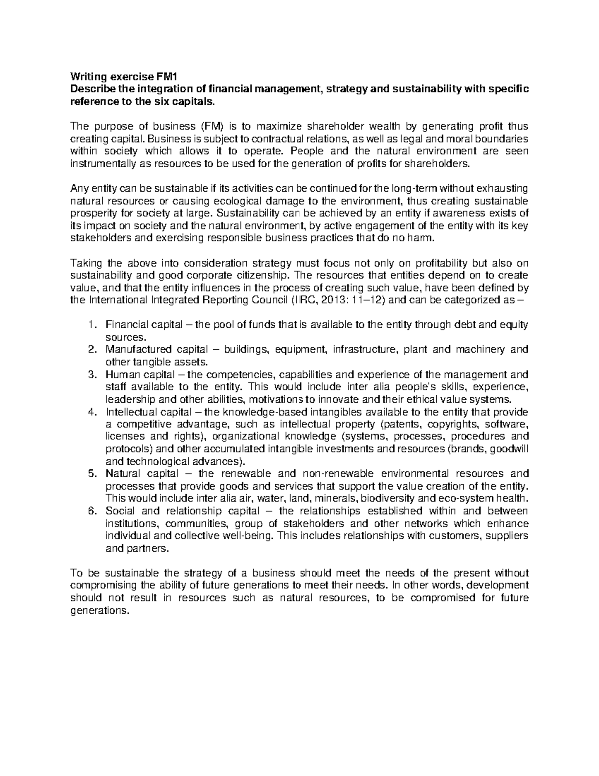 Writing exercise FM1-Solution PDF - Writing exercise FM Describe the ...