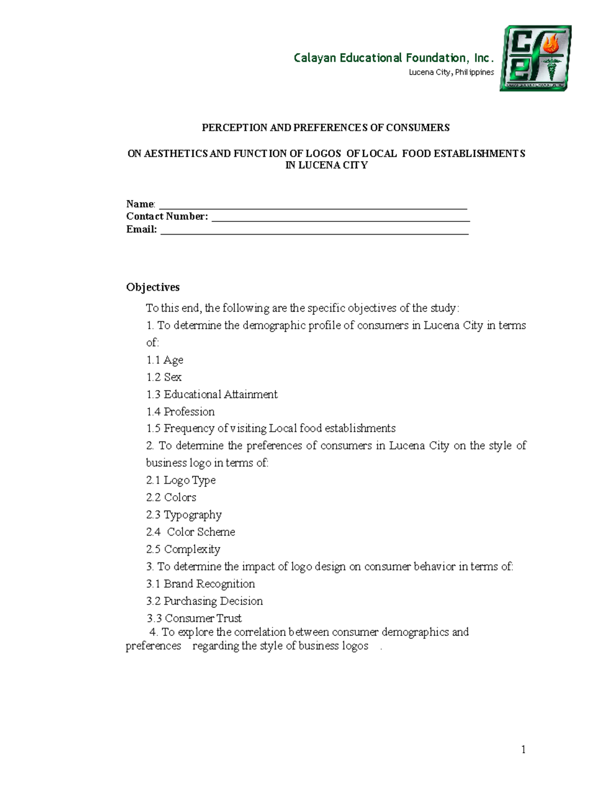 A B research questionnaire - PERCEPTION AND PREFERENCES OF CONSUMERS ON ...