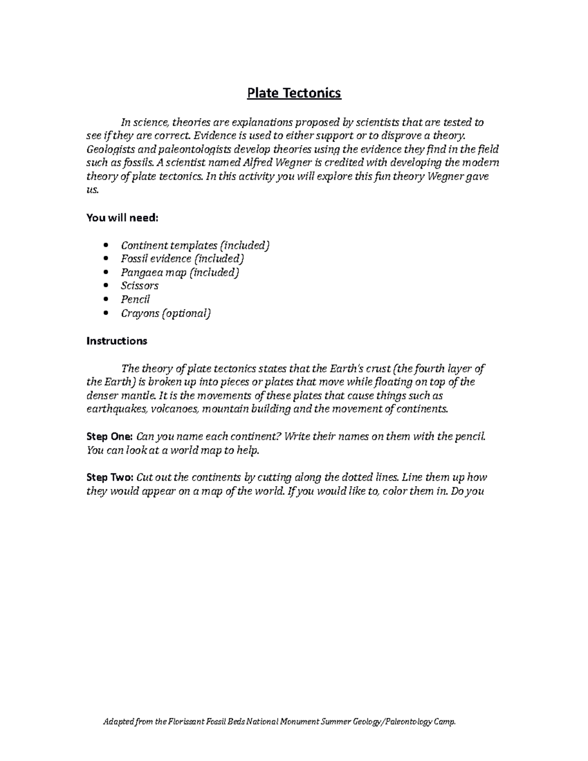 Day 1 Activity 3 Plate Tectonics - Plate Tectonics In science, theories ...