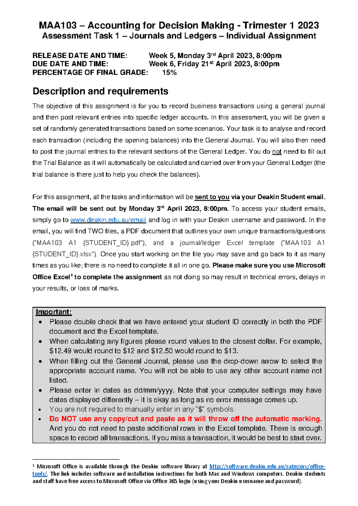 T1 2023 MAA103 Assessment 1 Instructions - MAA103 – Accounting for ...