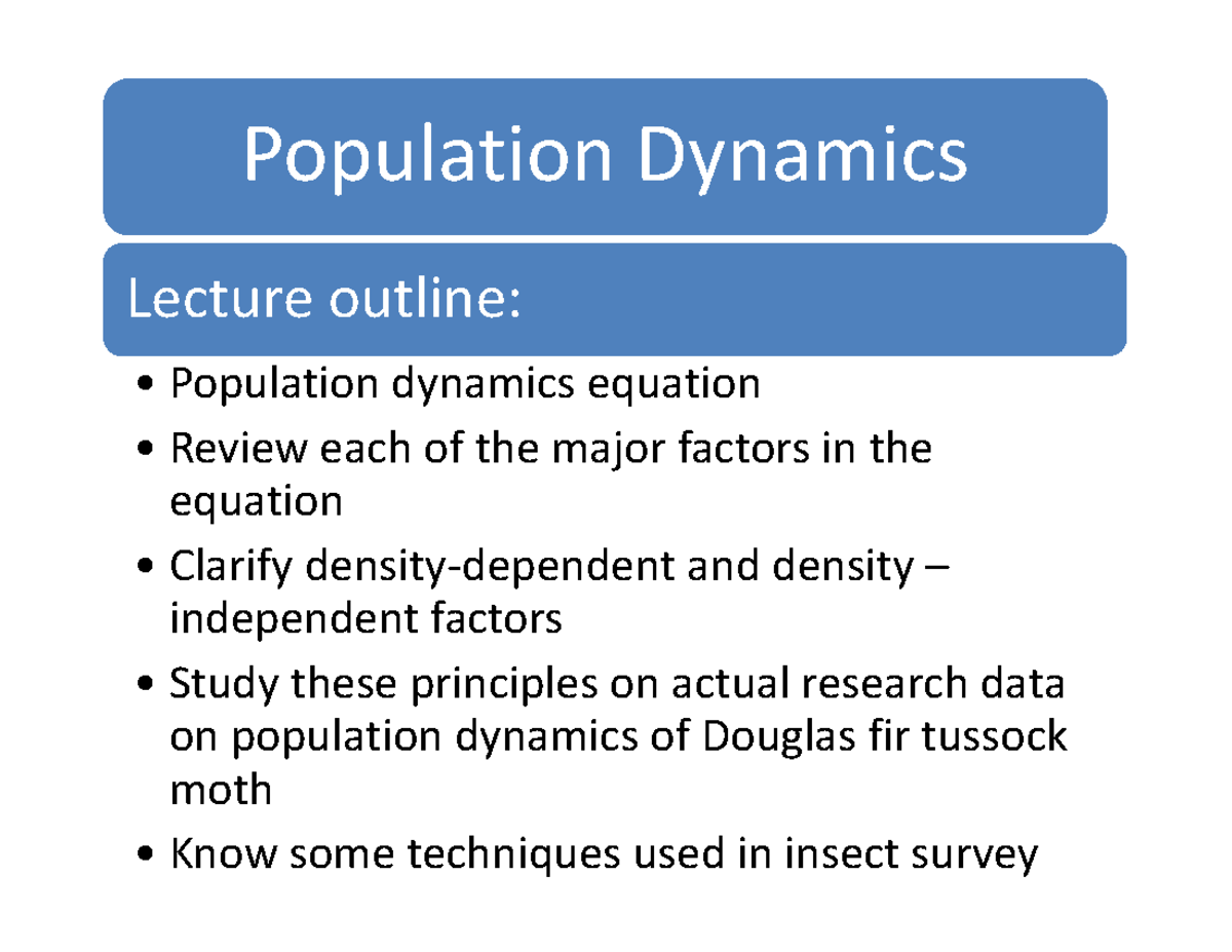 2021 5 Insect Population Dynamics Population Dynamics Lecture Outline Population Dynamics