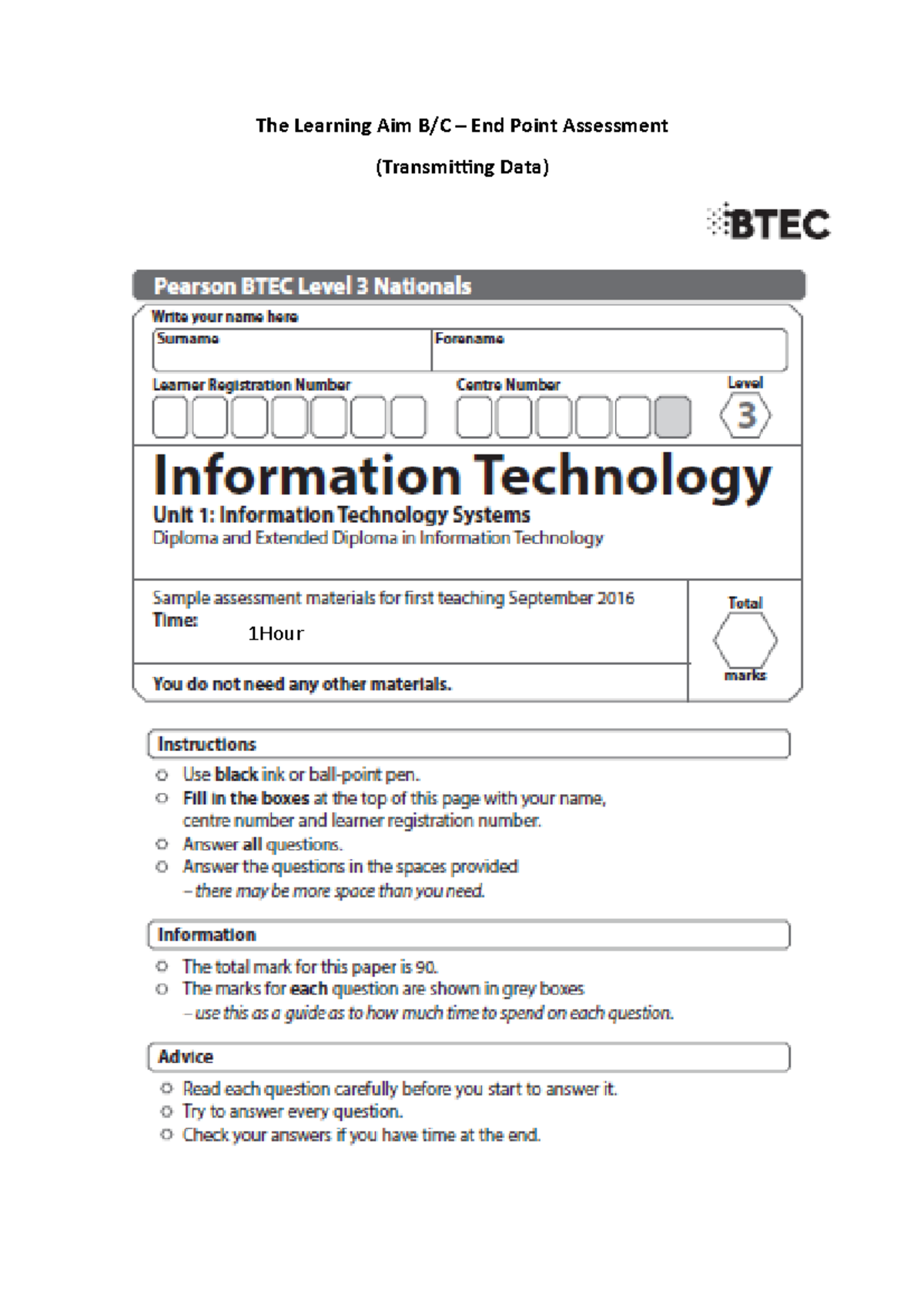 LAB C Assessment Final unit 1 - The Learning Aim B/C – End Point ...
