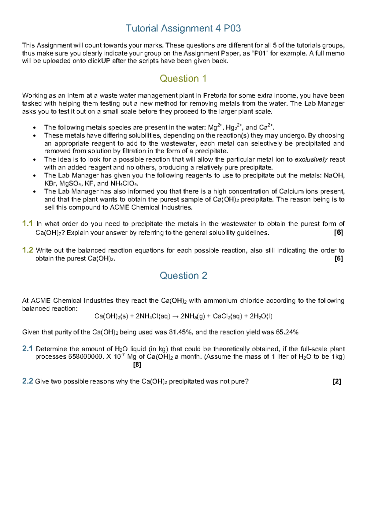 CMY117 Tut Assignment 4 - Tutorial Assignment 4 P0 3 This Assignment will count towards your ...