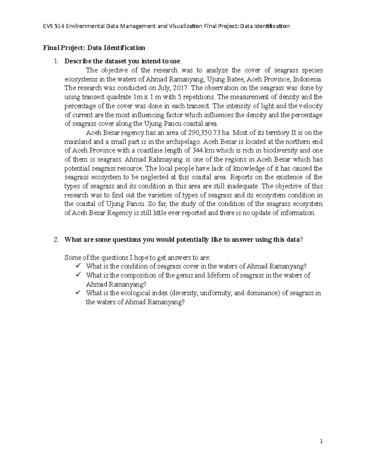 Final Project Data Identification - The objective of the research was ...