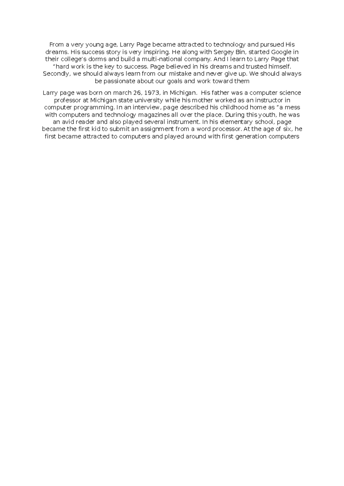 Larry PAGE Story - sdwfwd - From a very young age, Larry Page became ...