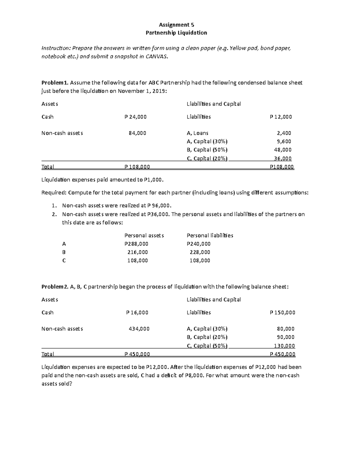 Assignment 5 Liquidation - Assignment 5 Partnership Liquidation ...