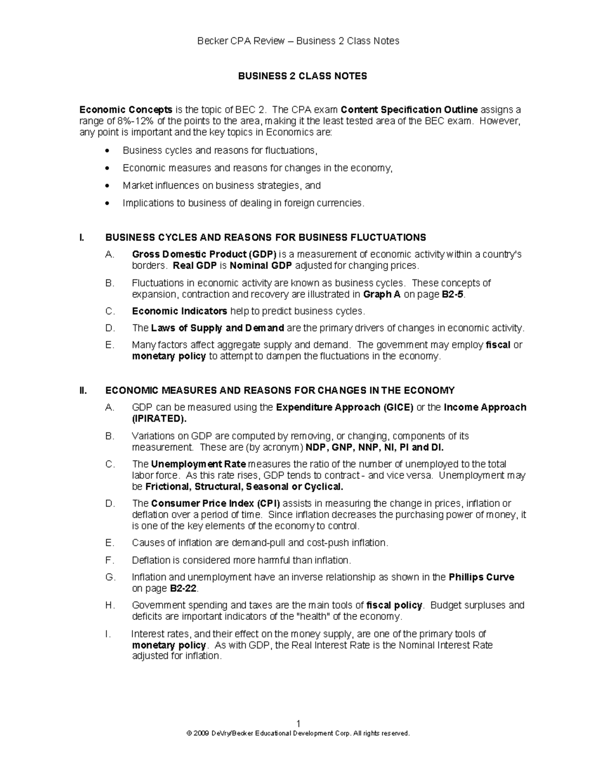2009 B-2 Class Notes - Becker CPA Review – Business 2 Class Notes 1 ...