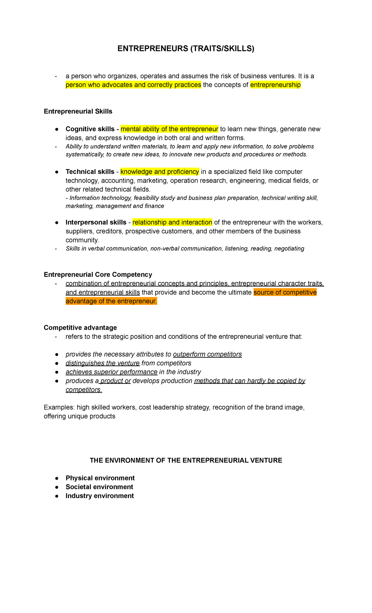 Entrep Reviewer - ENTREPRENEURS (TRAITS/SKILLS) - a person who ...