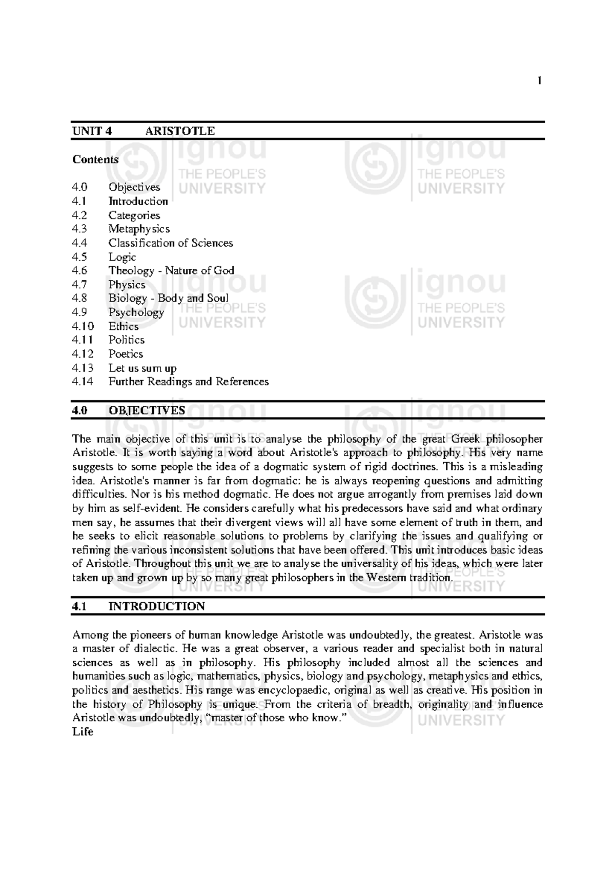Unit-4 - Summary BA(P) political science - UNIT 4 ARISTOTLE Contents 4 Objectives 4 Introduction ...
