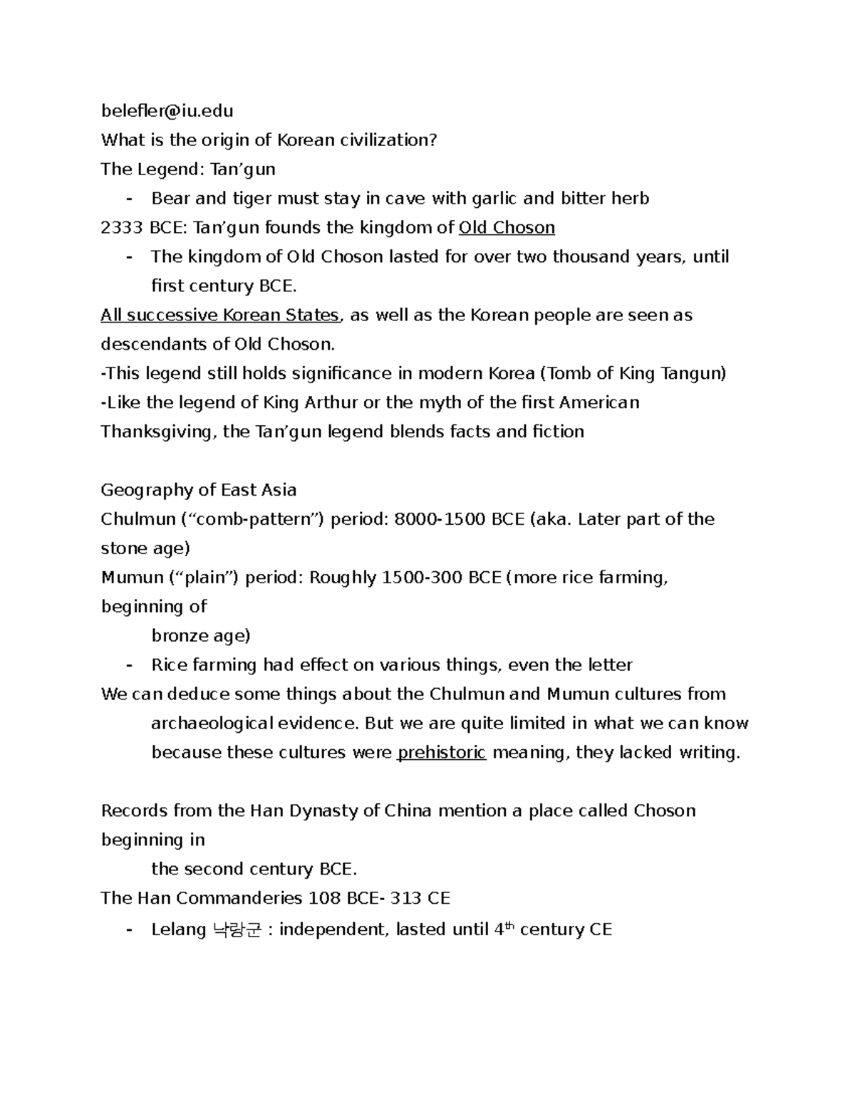 Korean civ notes - belefler@iu What is the origin of Korean ...