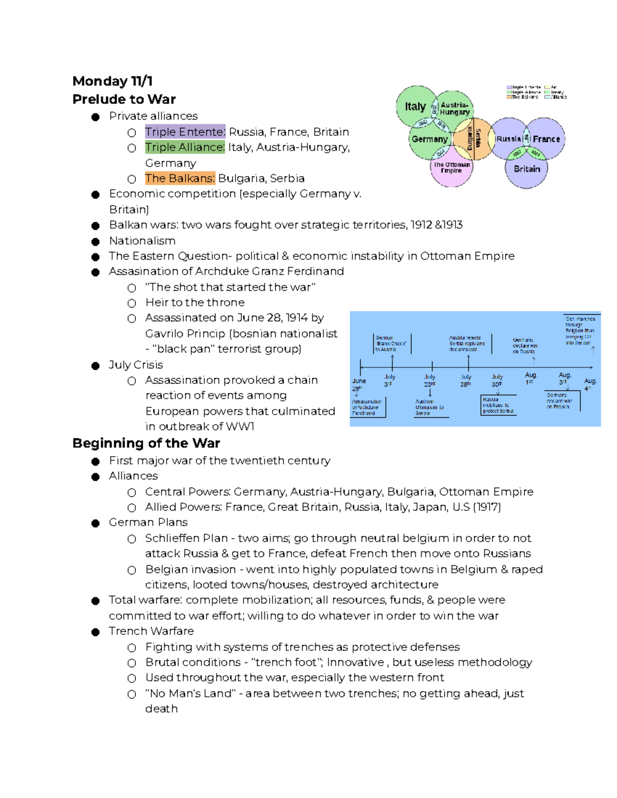 CIV 202 11 1 notes - Monday 11/ Prelude to War Private alliances Triple ...