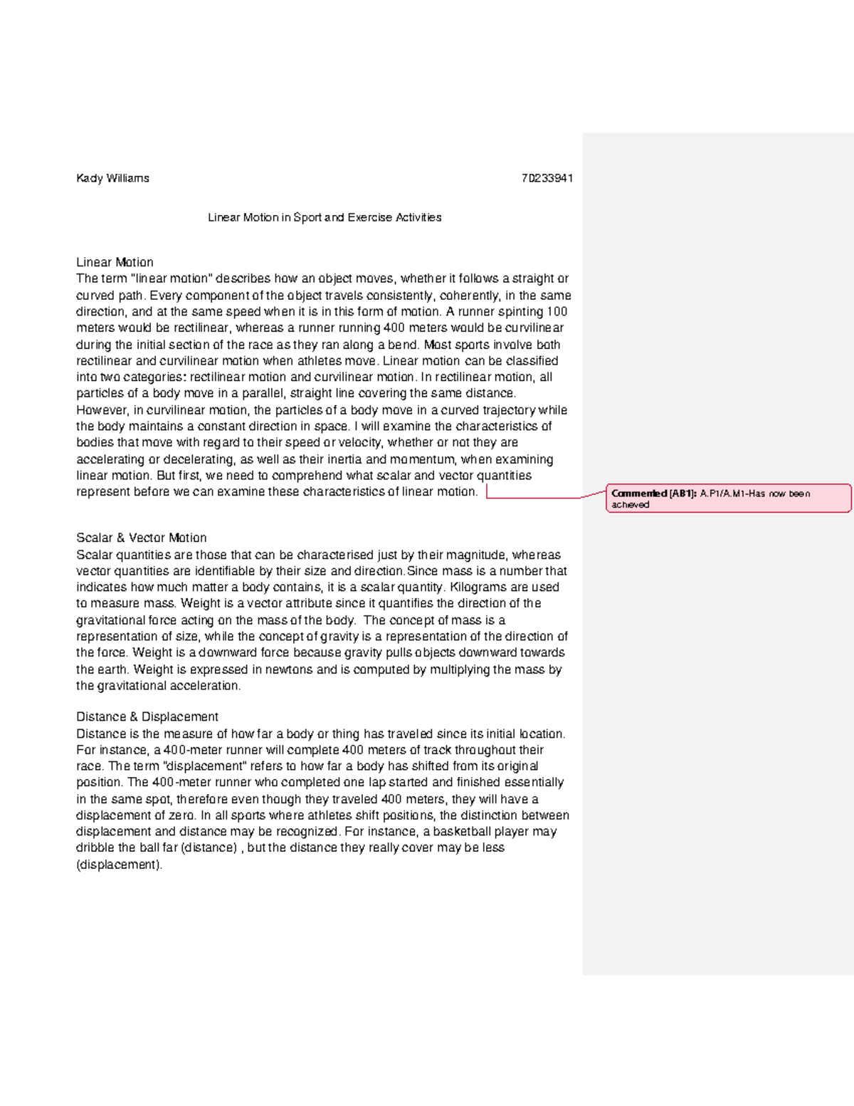 Linear Motion in Sport and Exercise Activities - Every component of the ...