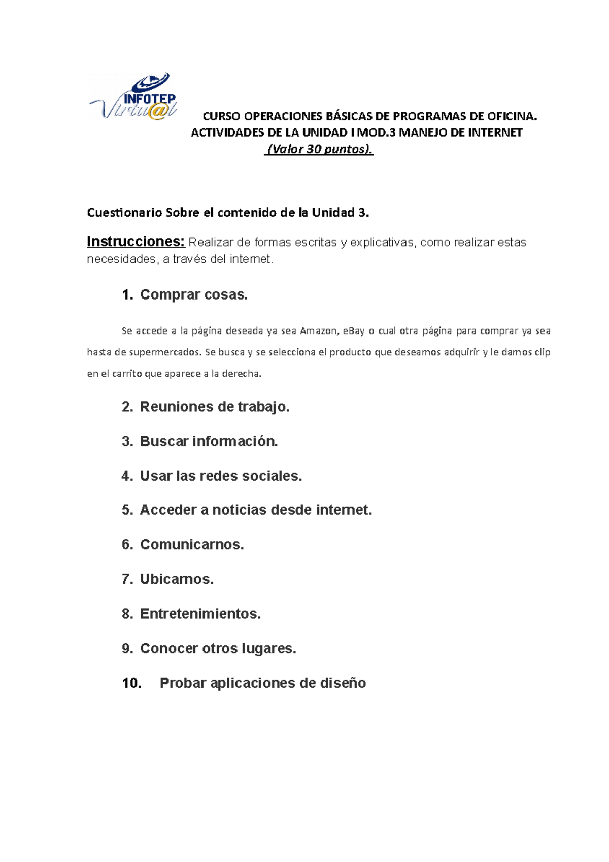 Actividad 1 Módulo 3 - ACTIVIDADES DE LA UNIDAD I MOD MANEJO DE ...
