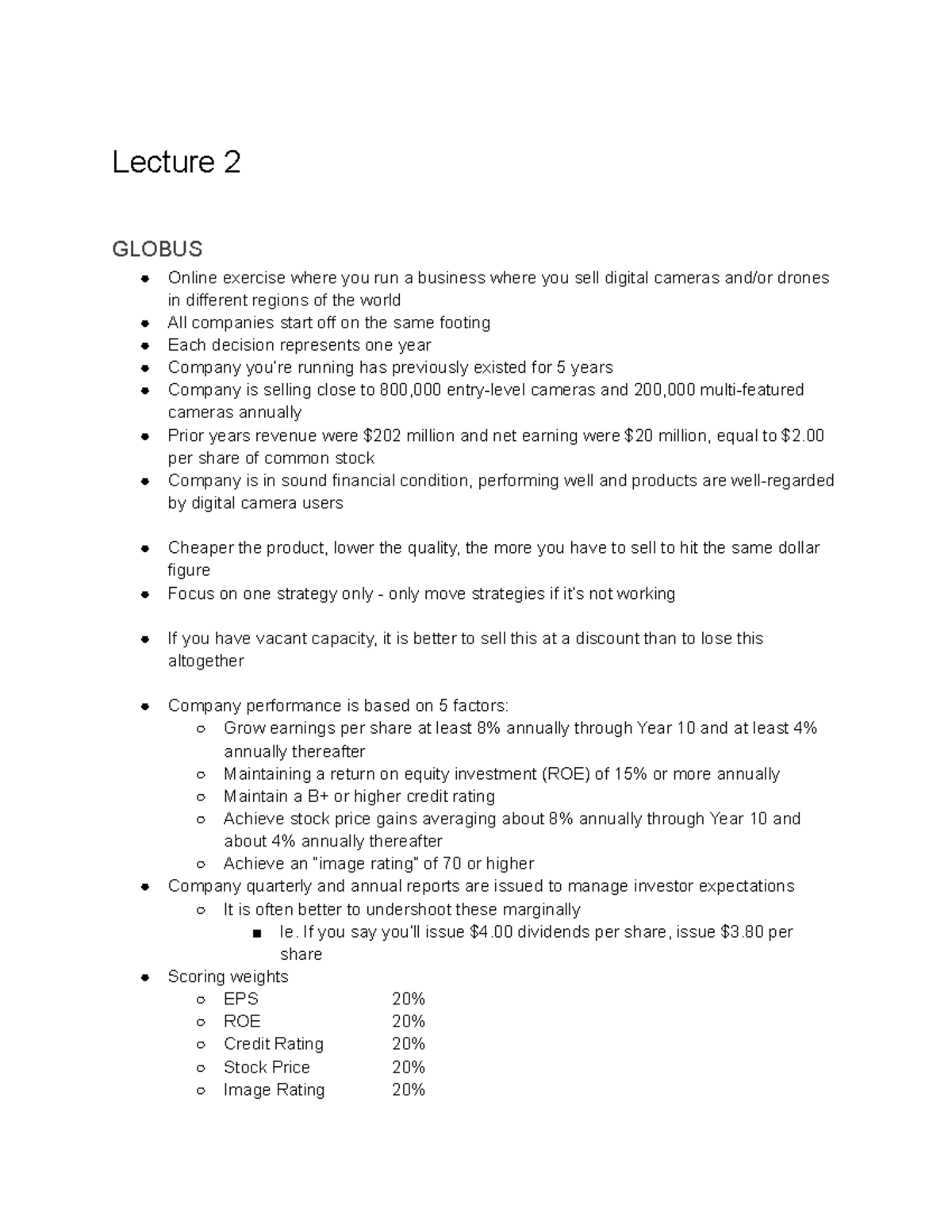 Lecture 2 - Lecture 2 GLOBUS Online exercise where you run a business ...