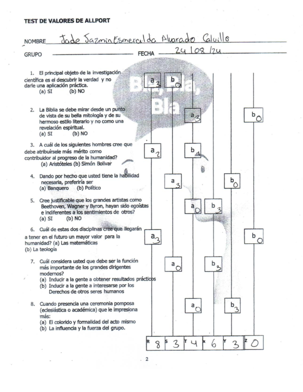 Prueba de Valores de Allport - TEST DE VALORES DE ALLPORT NOMBRE Jade ...