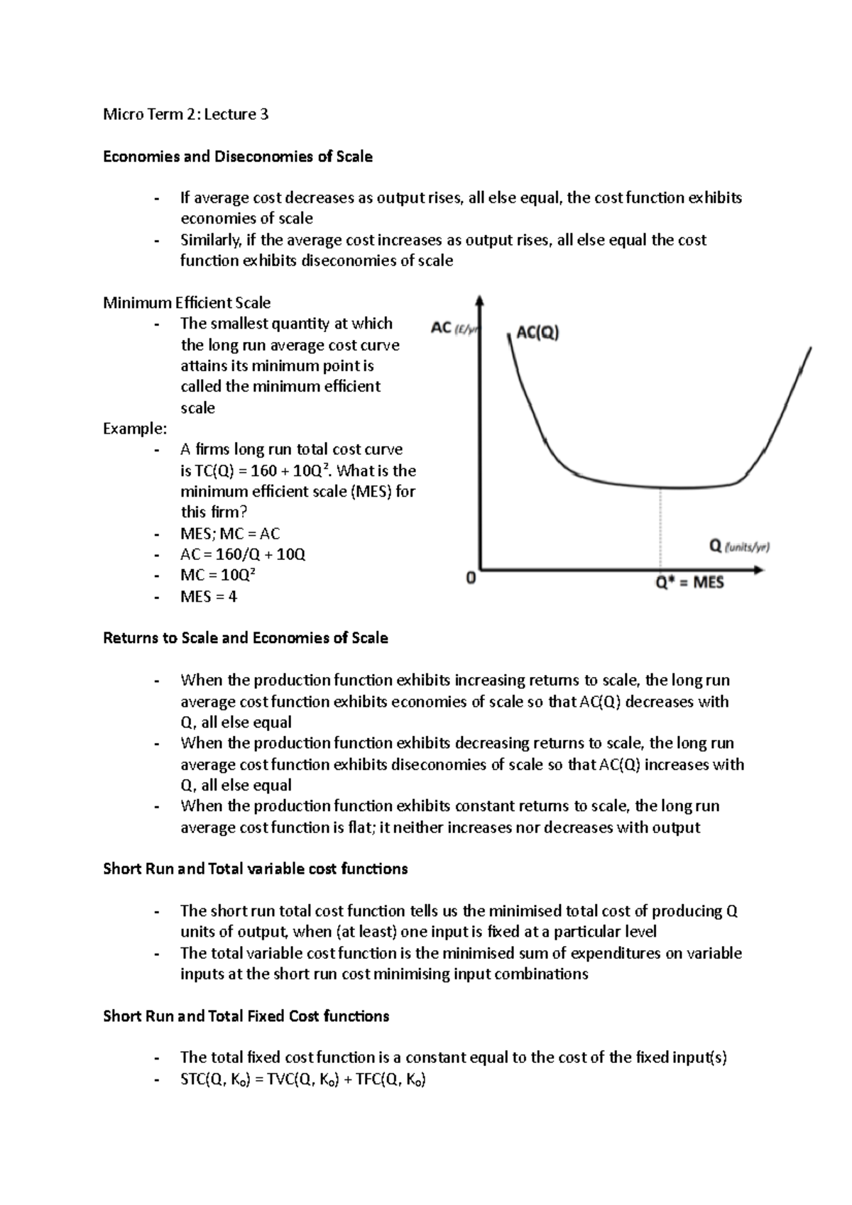 Lecture 3 - Micro Term 2: Lecture 3 Economies and Diseconomies of Scale ...