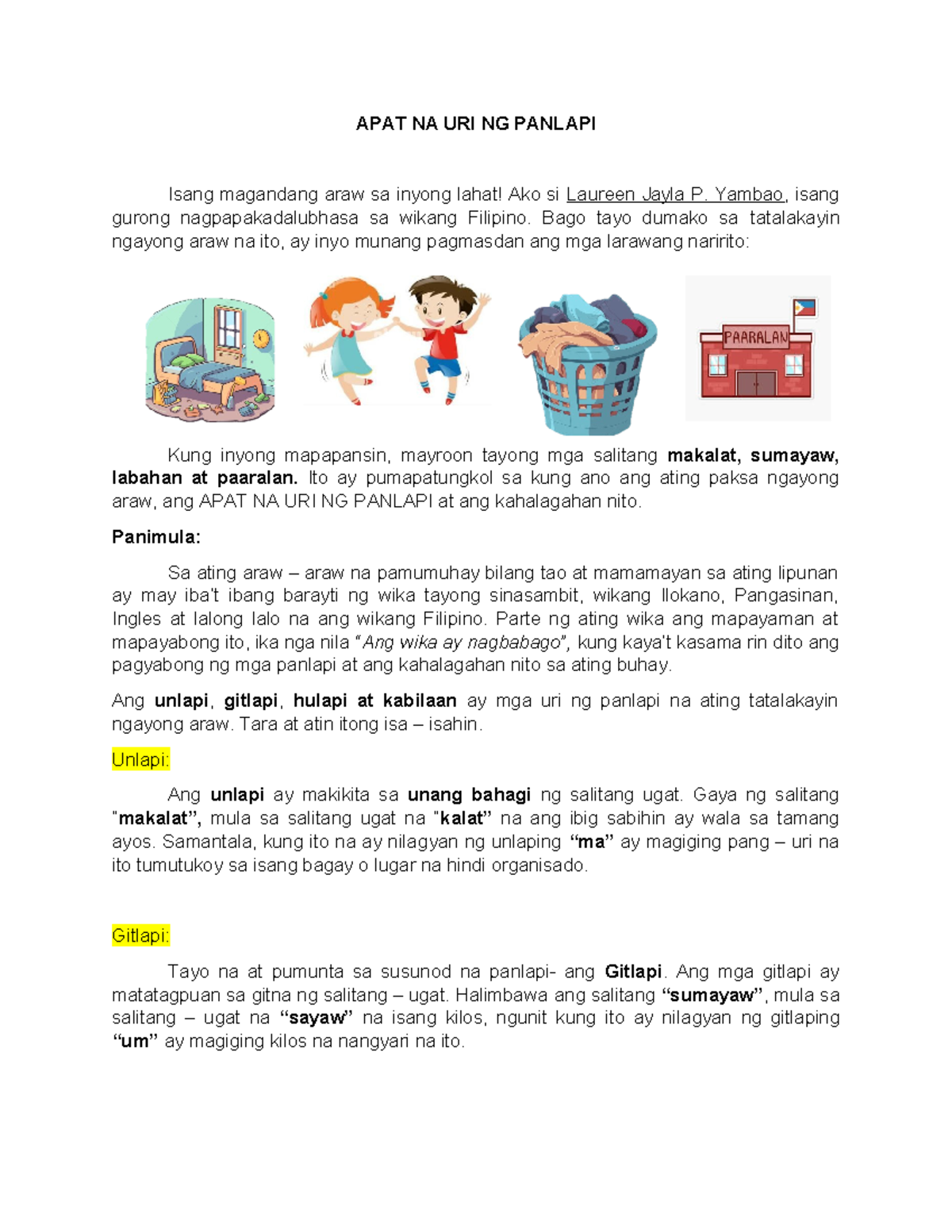 Script URI NG Panlapi - Enjoy - APAT NA URI NG PANLAPI Isang magandang ...