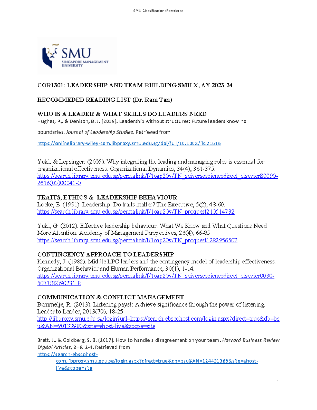 Reading List for COR1301 LTB SMU-X 2023-24 Rani Tan - COR1301 ...