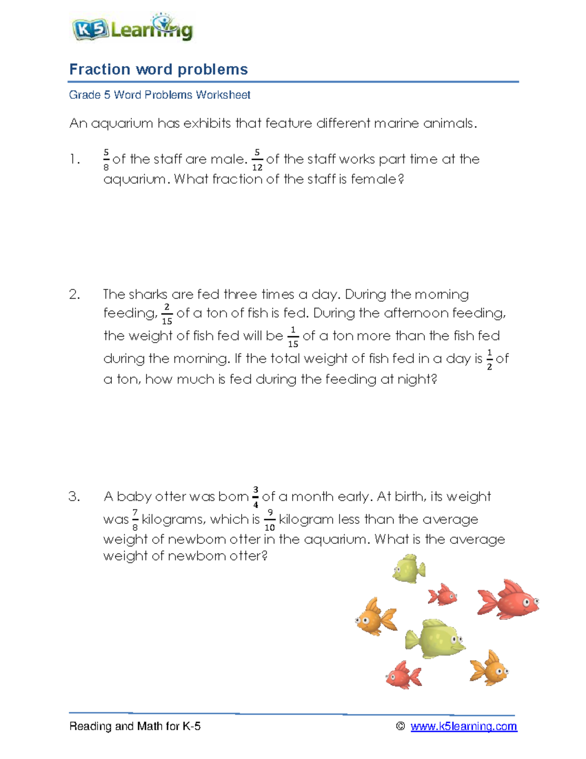 Grade 5 word problems adding subtracting fractions a - Reading and Math ...