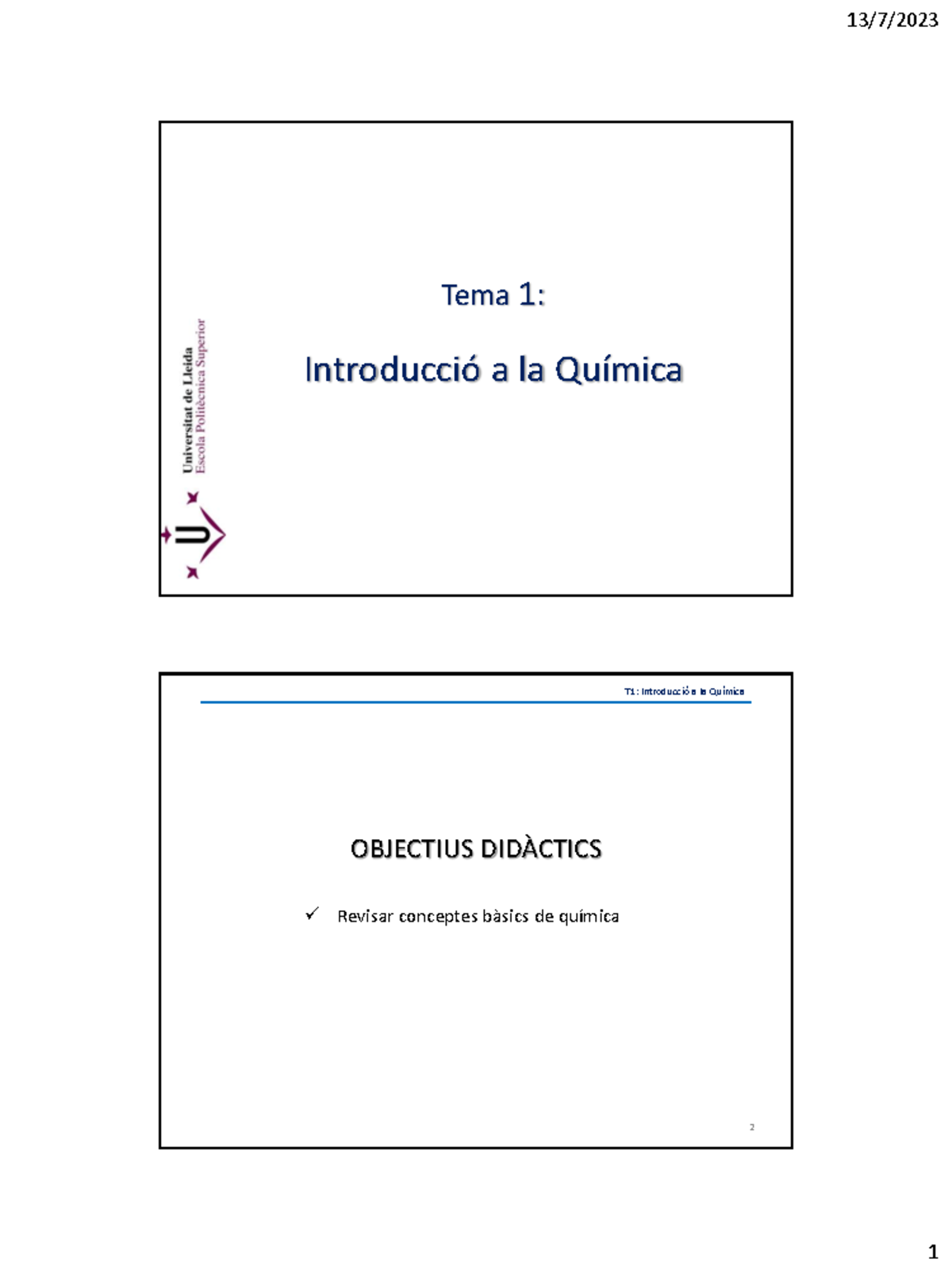 Tema 1 Introduccio a la Química - Introducció a la Química Tema 1: 2 T1 ...