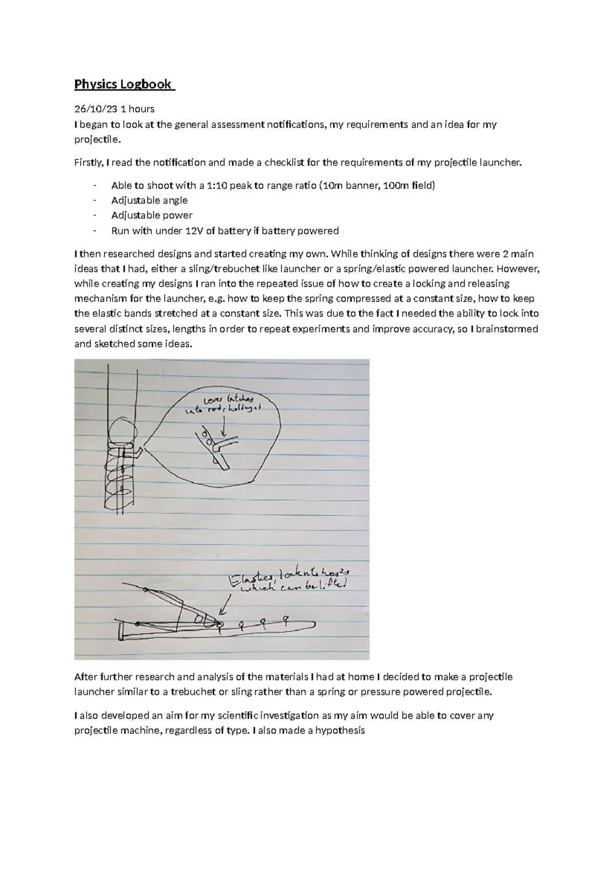 Physics Logbook Depth Study - Physics Logbook 26/10/23 1 hours I began ...