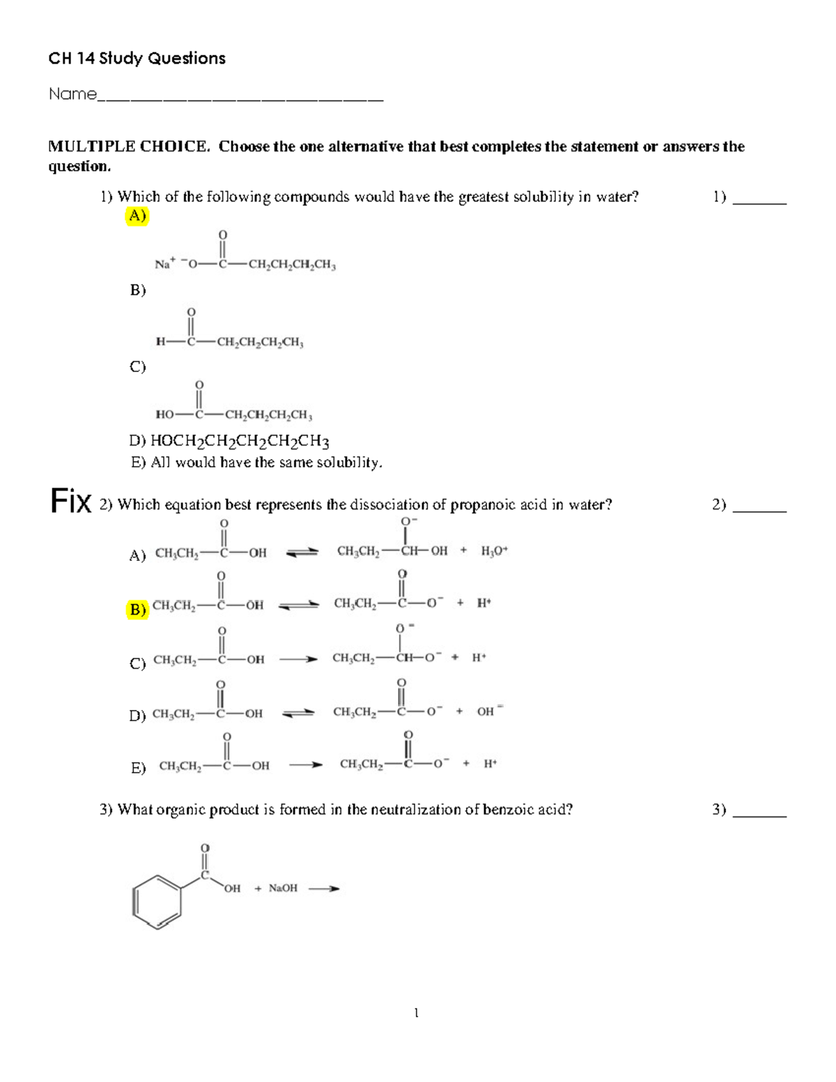 Chapter 14 study questions - CH 14 Study Questions Name