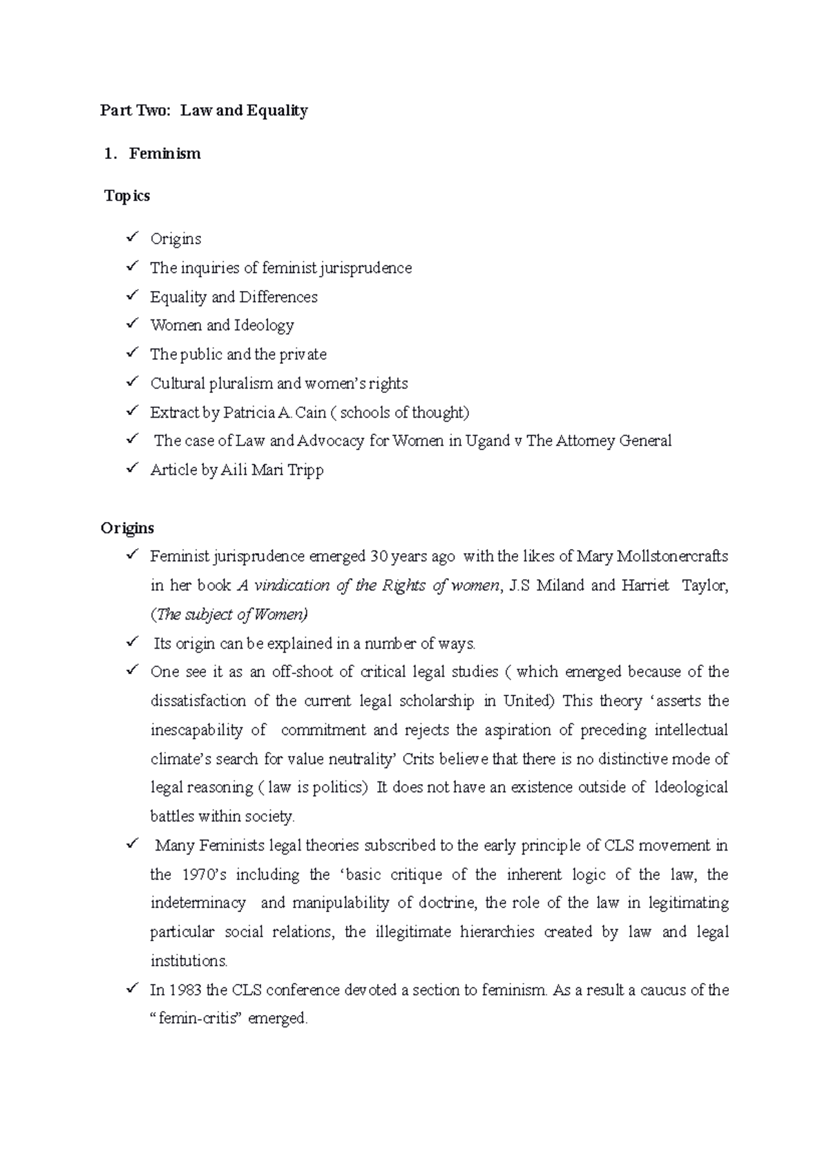 Feminism - facts speak for themselves - Part Two: Law and Equality ...