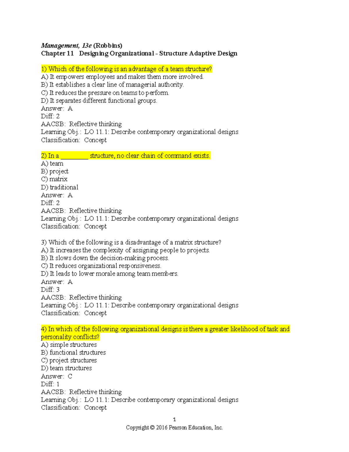 Chapter 11 - Question Bank - Management, 13e (Robbins) Chapter 11 ...
