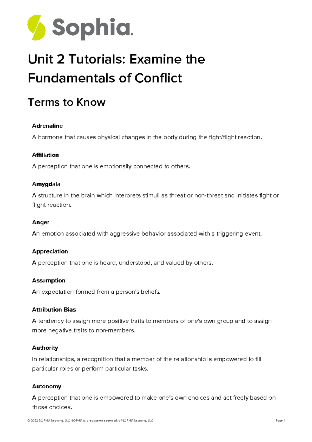 Examine the fundamentals of conflict glossary - Unit 2 Tutorials ...