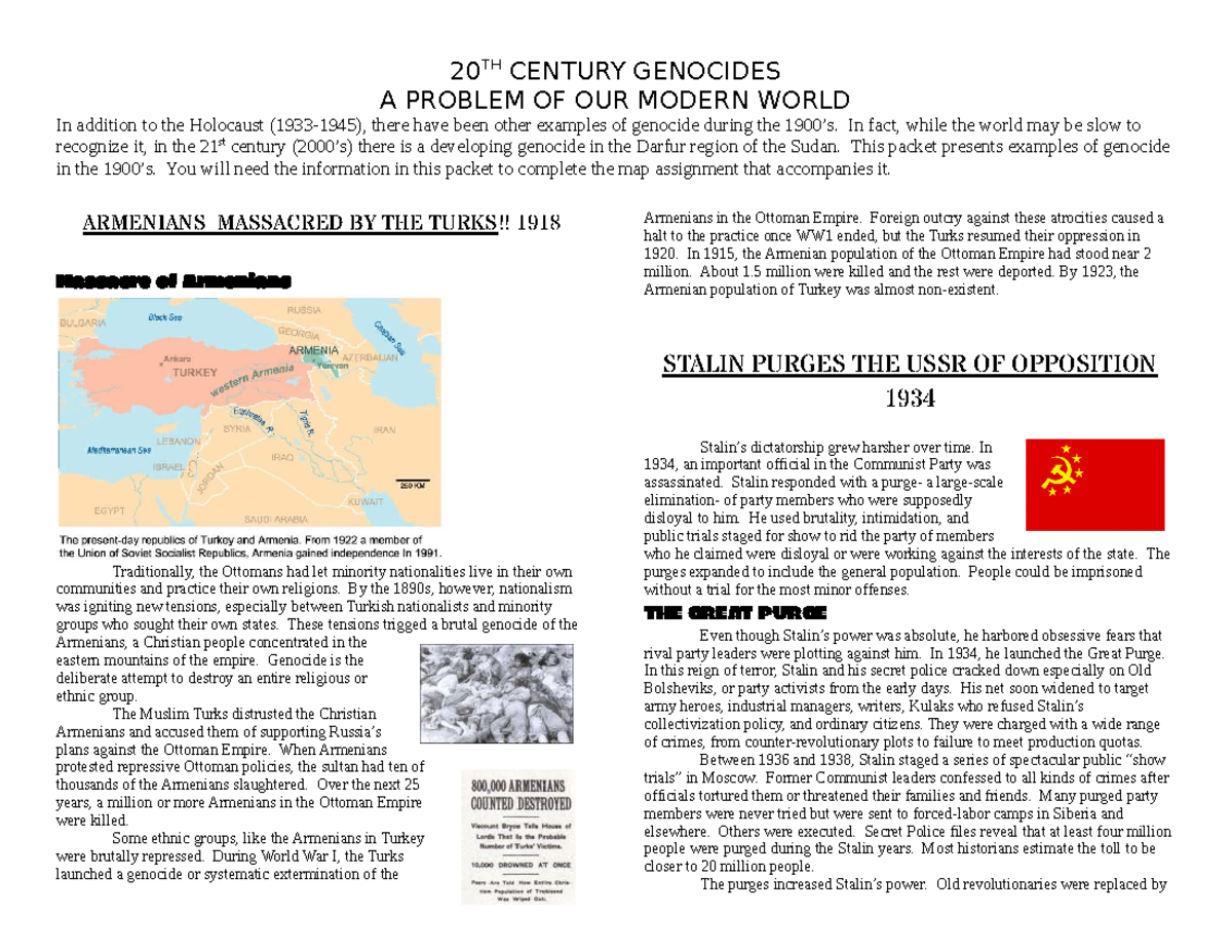 Genocide reading updated 2017 - 20 TH CENTURY GENOCIDES A PROBLEM OF ...