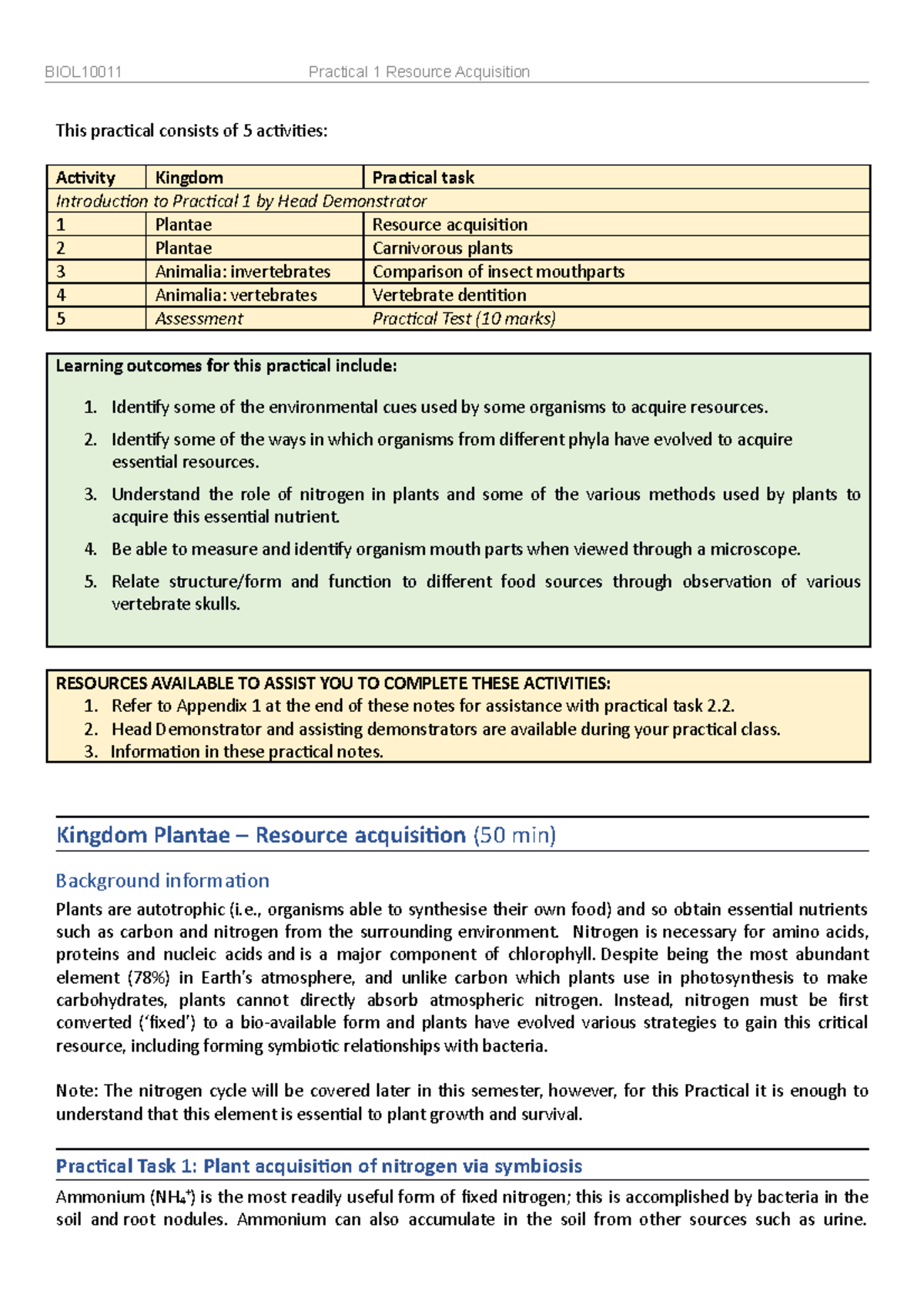 BIOL10011 F2F Practical 1 Student Notes Final - This practical consists ...