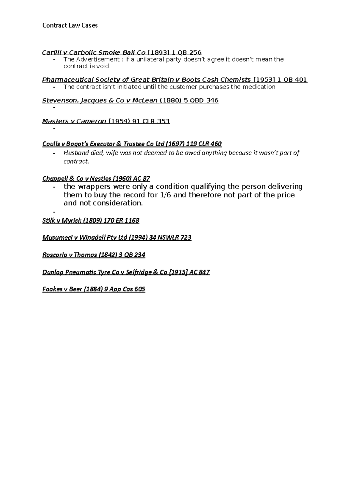 Key Cases required for Weeks 1+ 2 - LLB202 - QUT - Studocu