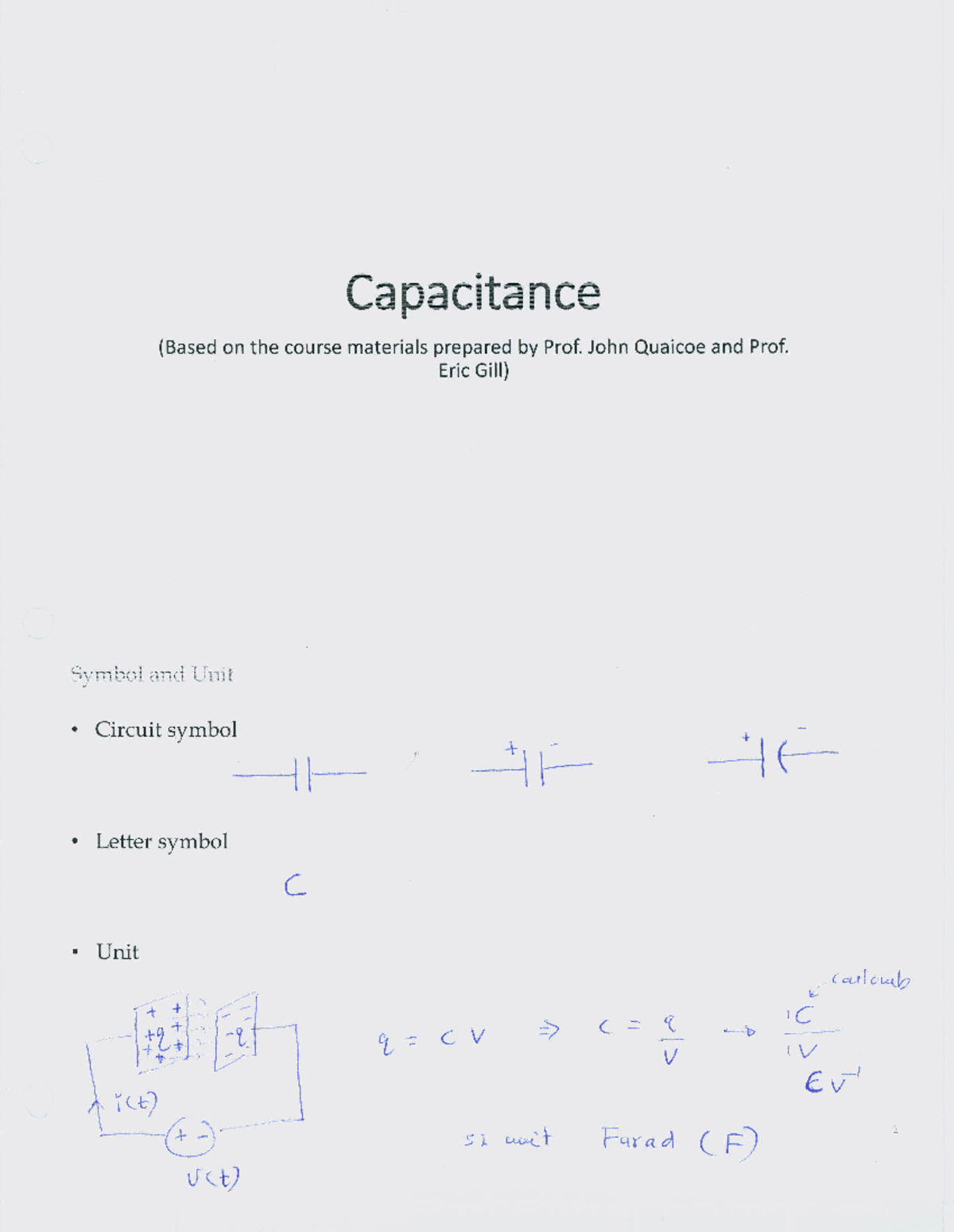 Unit2 3 Capacitance Scanned - Capacitance (Based on the course ...