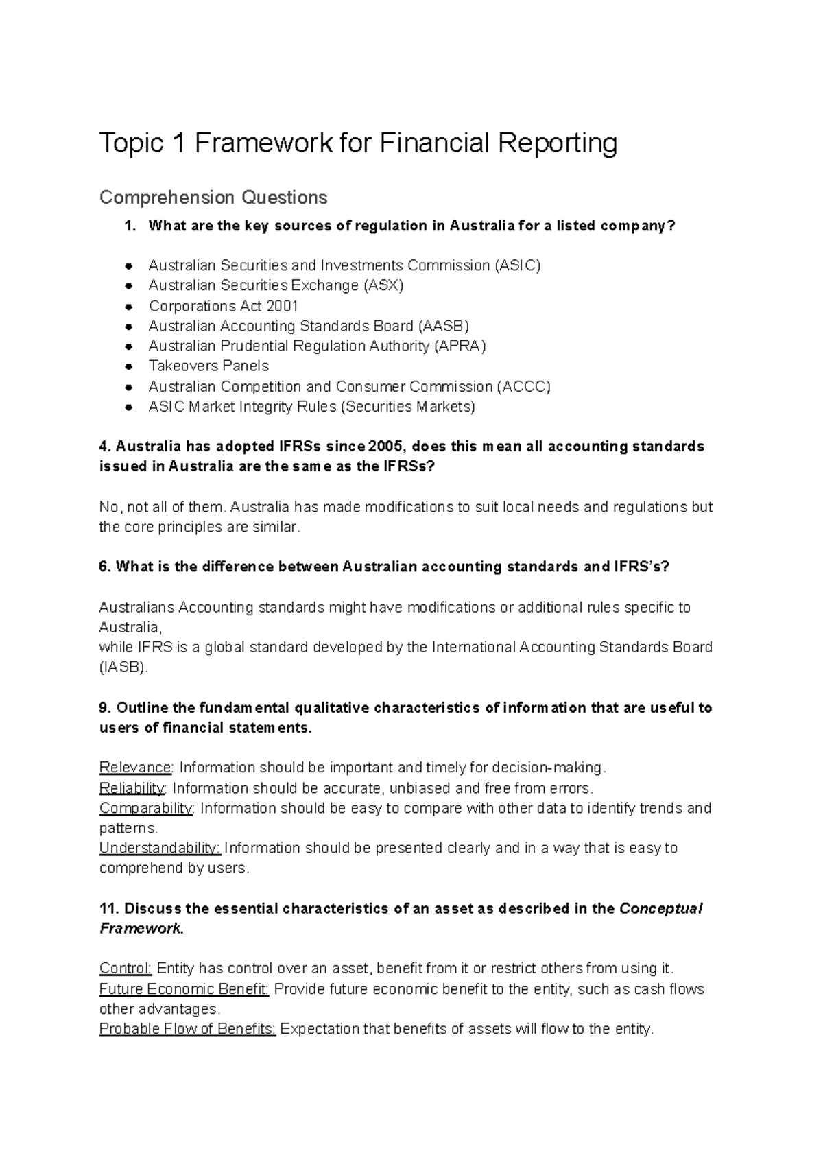 ASR Example Questions - Topic 1 Framework for Financial Reporting ...