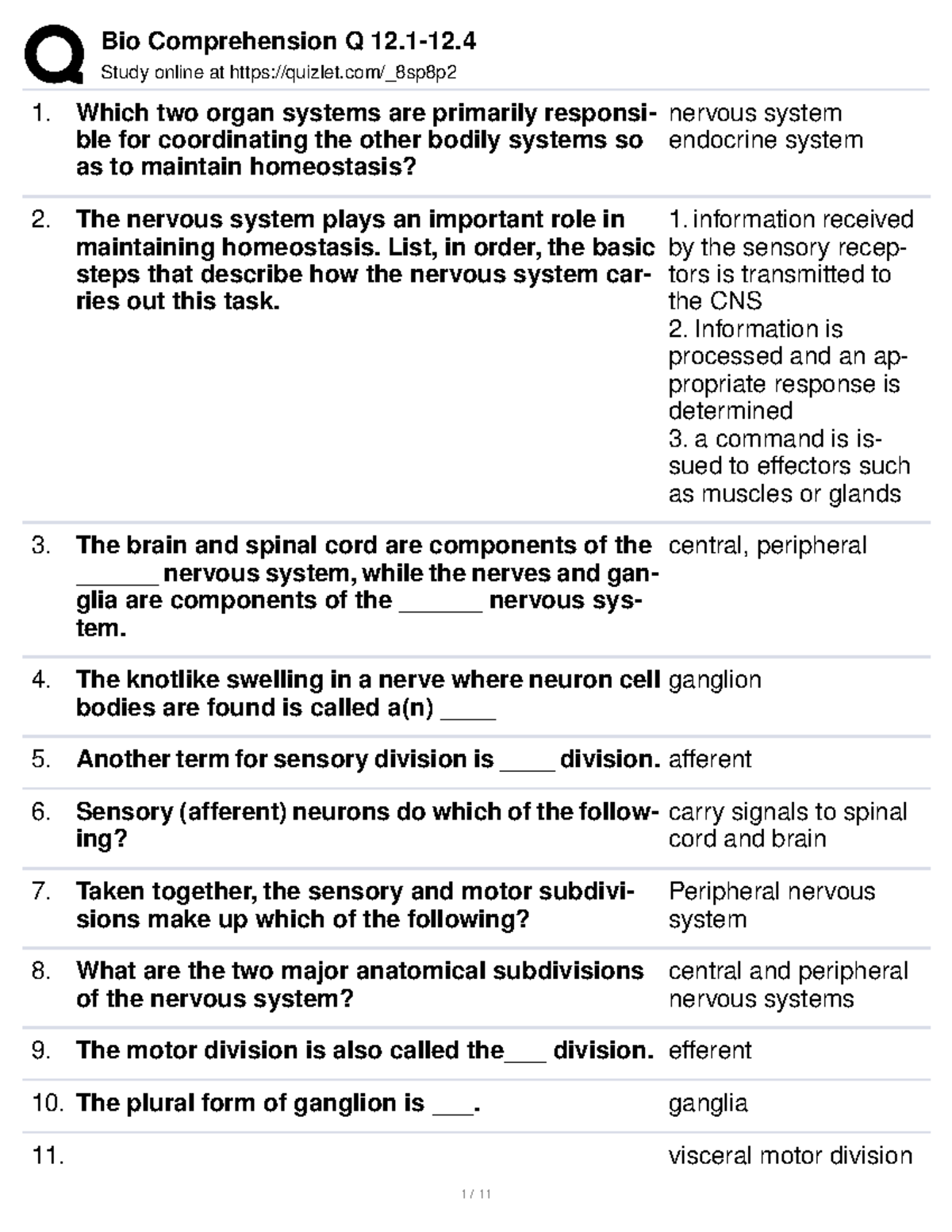 Bpcc-anatomy-wk 11-Nervous syt - Study online at quizlet/_8sp8p Which ...