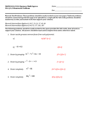 5 HW B 7 - Home work. - MATH 0424/1324 Business Math Express Name - Studocu