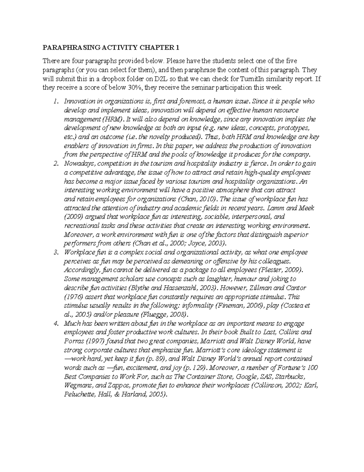 Paraphrasing Activity Chapter 1 - PARAPHRASING ACTIVITY CHAPTER 1 There ...